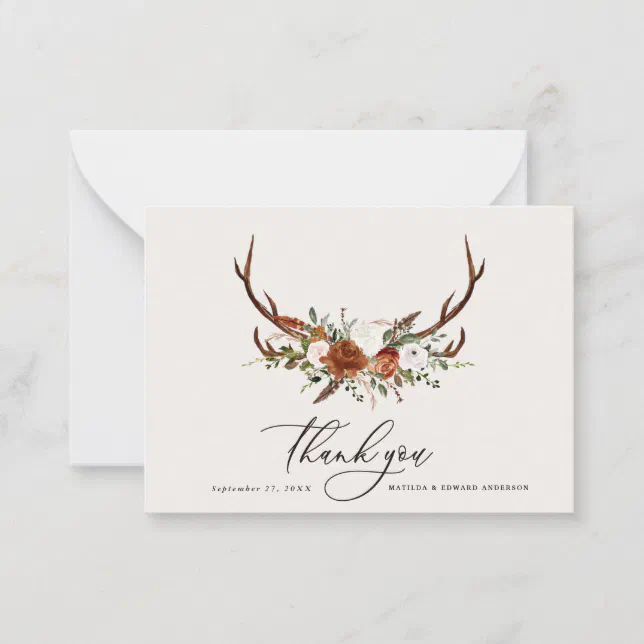 budget Rustic elegant wedding thank you rust stag Note Card | Zazzle