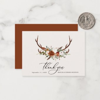 budget Rustic elegant wedding thank you rust stag Note Card | Zazzle