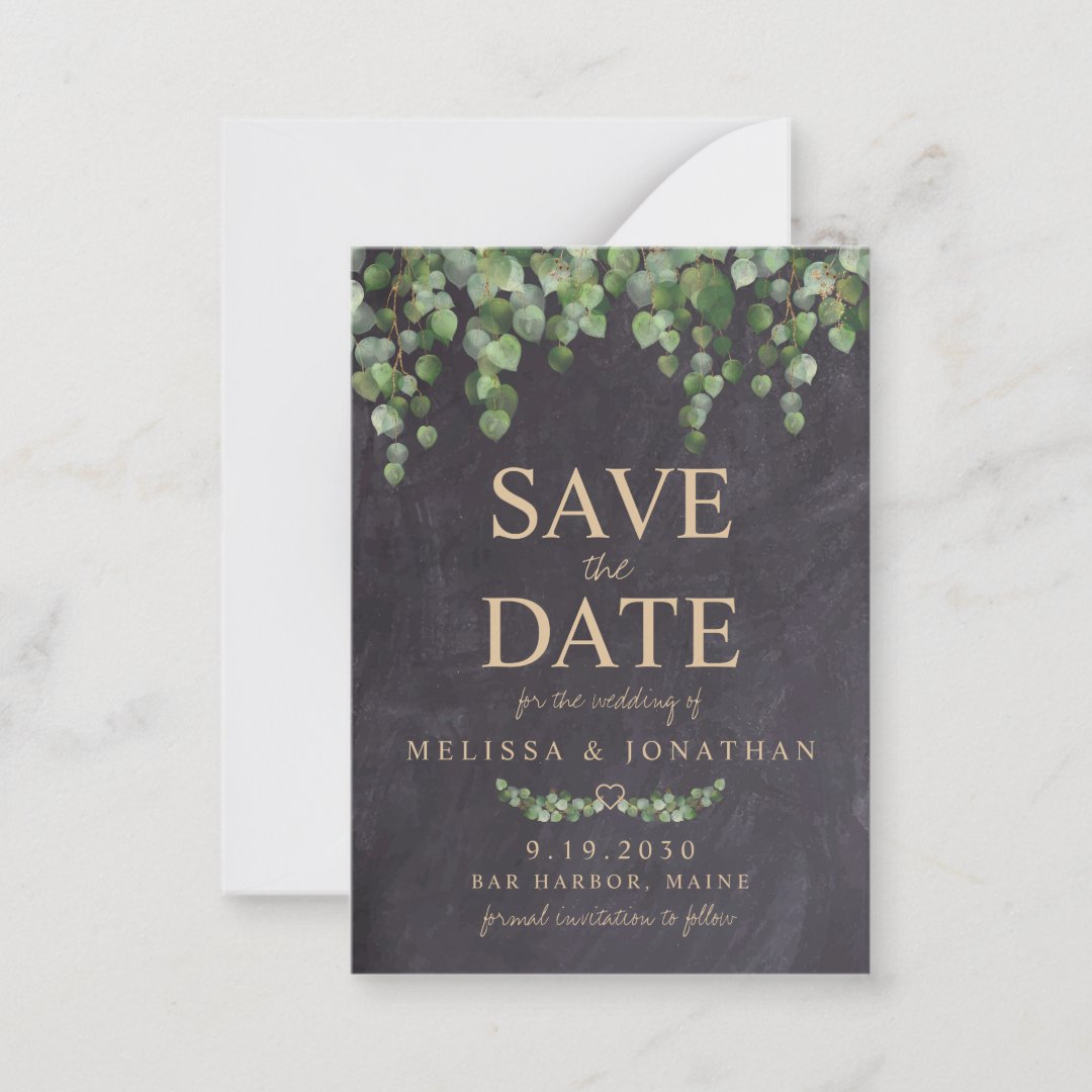 Budget Rustic Eucalyptus Save The Date Note Card | Zazzle