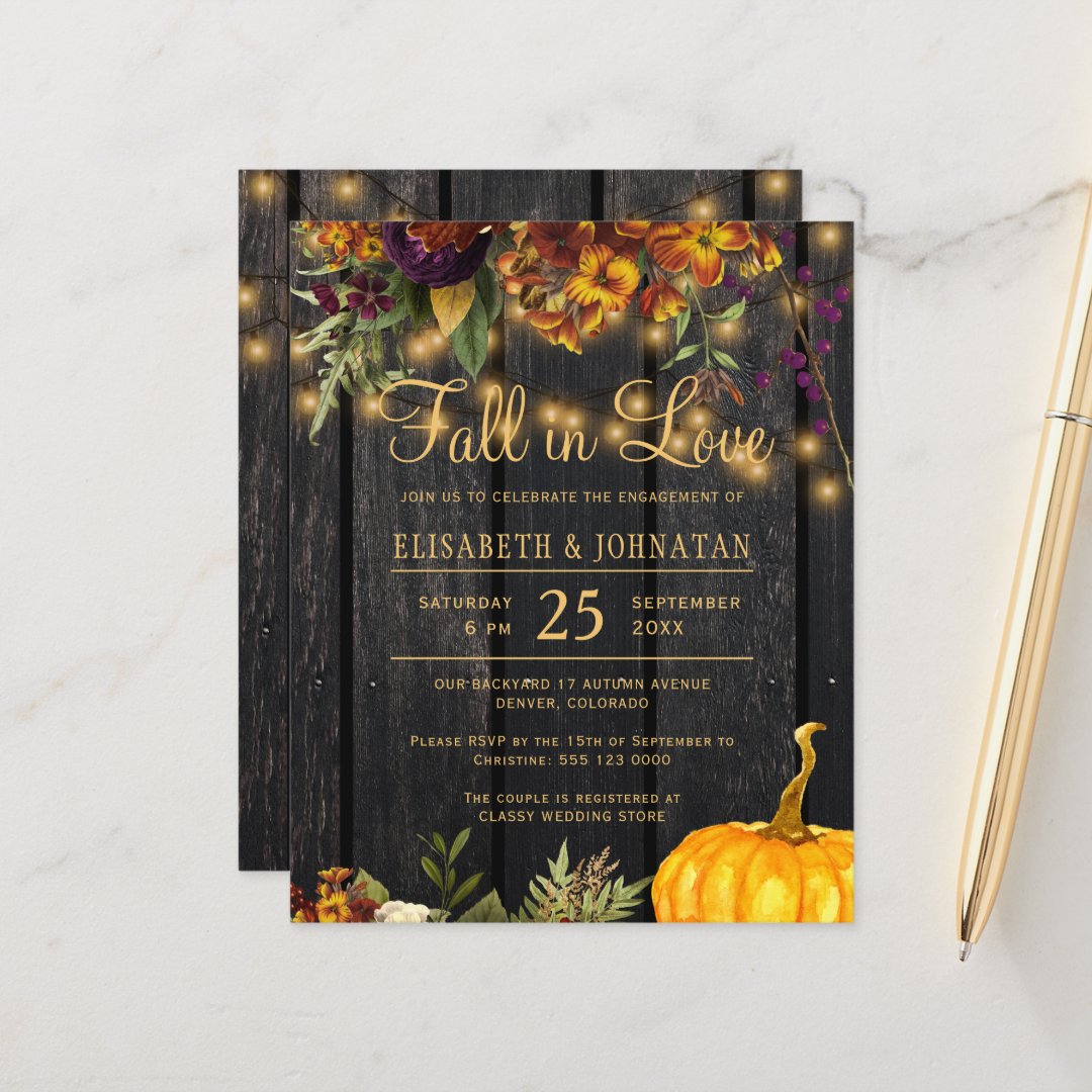 Budget rustic fall engagement party invitation | Zazzle