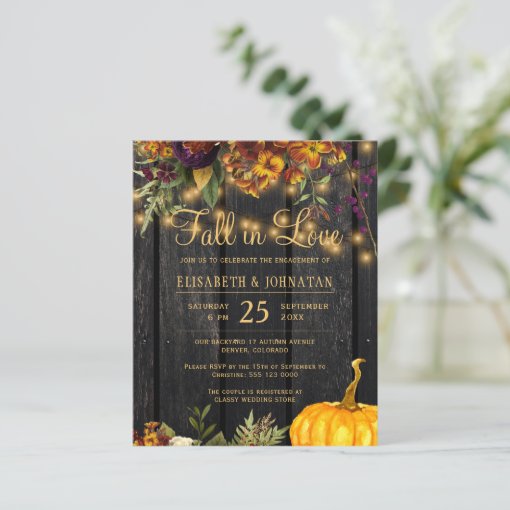 Budget rustic fall engagement party invitation | Zazzle