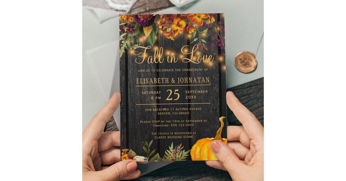 Budget rustic fall engagement party invitation | Zazzle