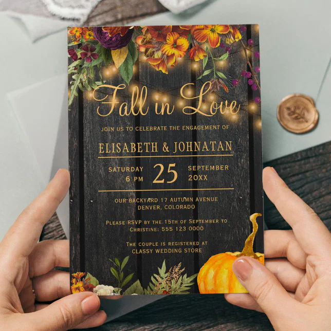 Budget rustic fall engagement party invitation | Zazzle
