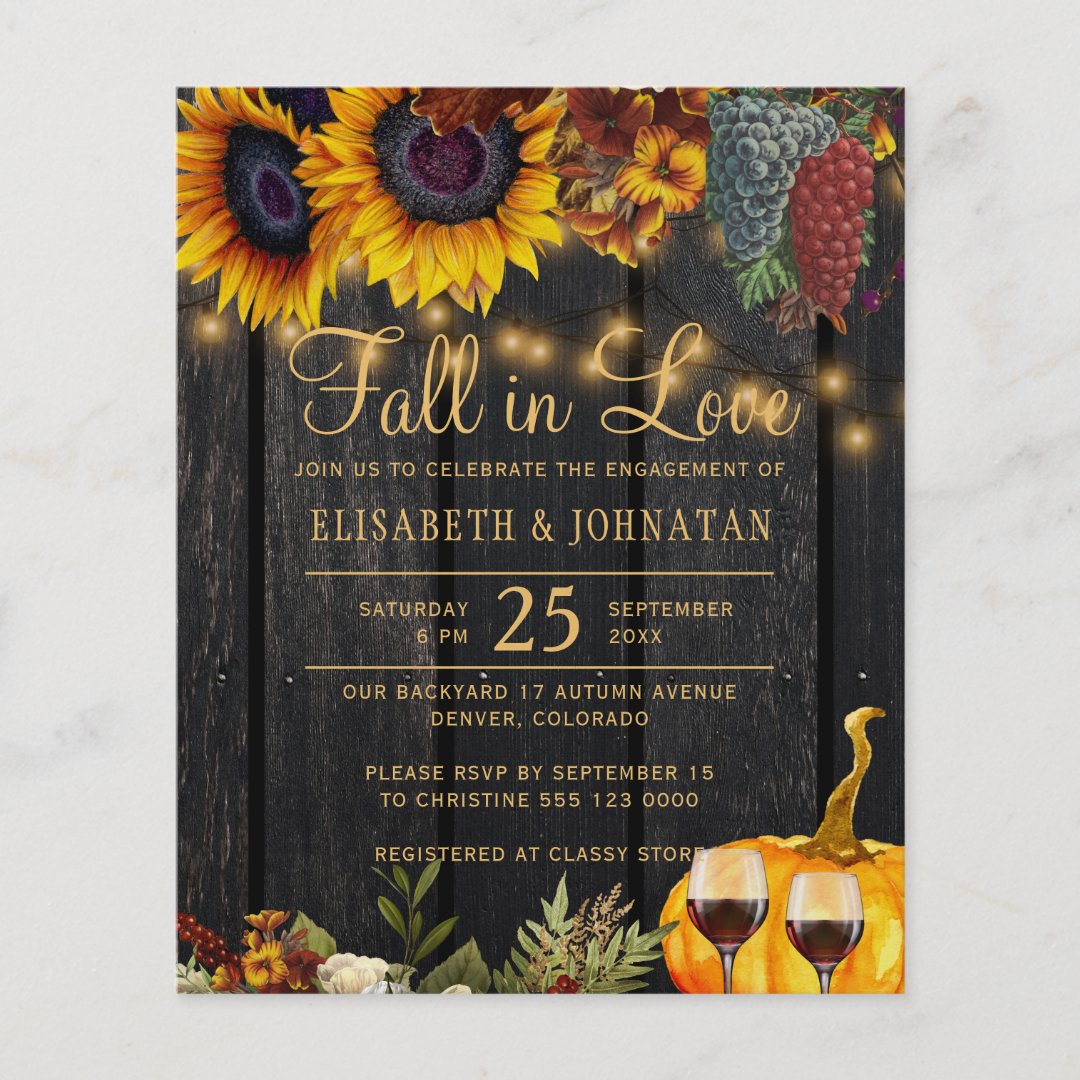 Budget rustic fall engagement party Invitation Flyer | Zazzle