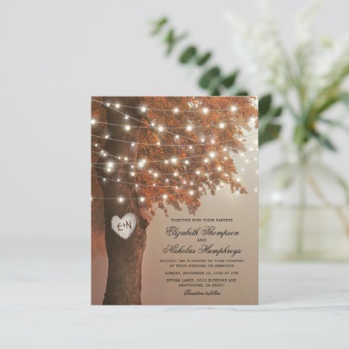Budget Rustic Fall Heart Tree Wedding Invitation | Zazzle
