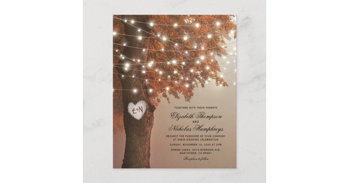 Budget Rustic Fall Heart Tree Wedding Invitation | Zazzle