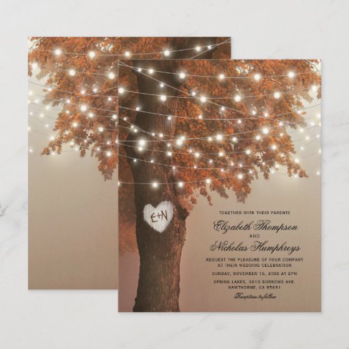 Budget Rustic Fall Heart Tree Wedding Invitation | Zazzle