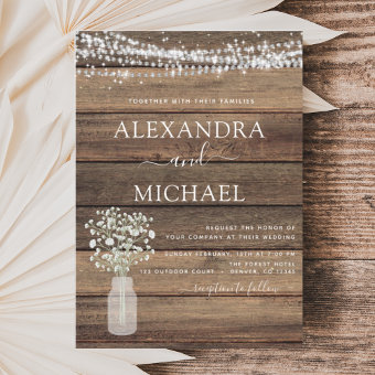Budget Rustic Farmhouse Lights Wedding Invitation | Zazzle