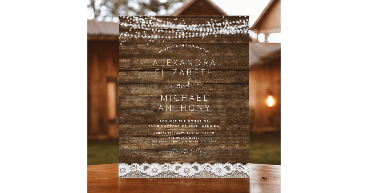 Budget Rustic Farmhouse String Lights Lace Wedding | Zazzle