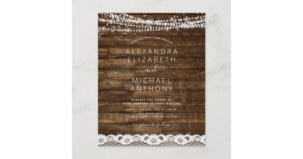 Budget Rustic Farmhouse String Lights Lace Wedding | Zazzle