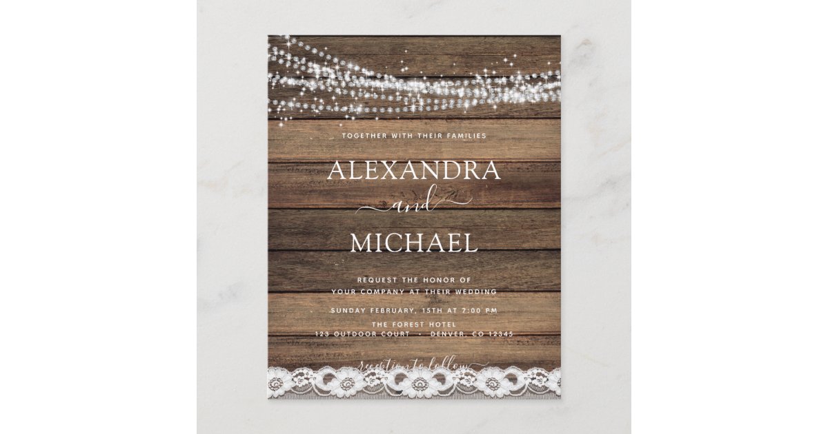 Budget Rustic Farmhouse String Lights Wedding Flyer | Zazzle