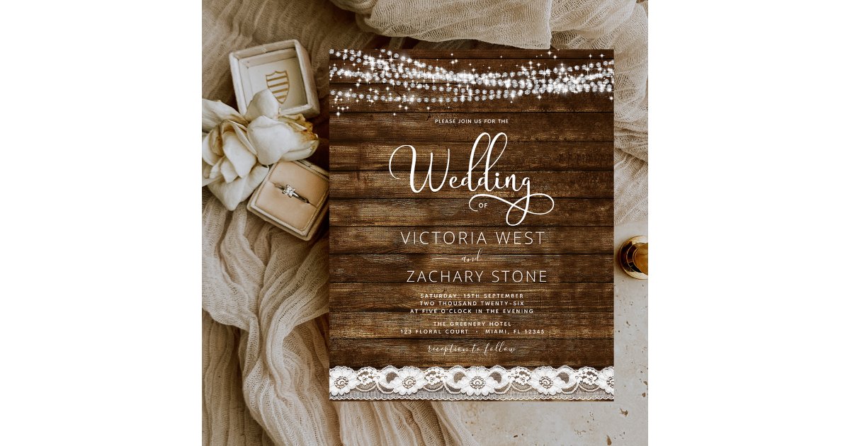 Budget Rustic Farmhouse String Lights Wedding Flyer | Zazzle