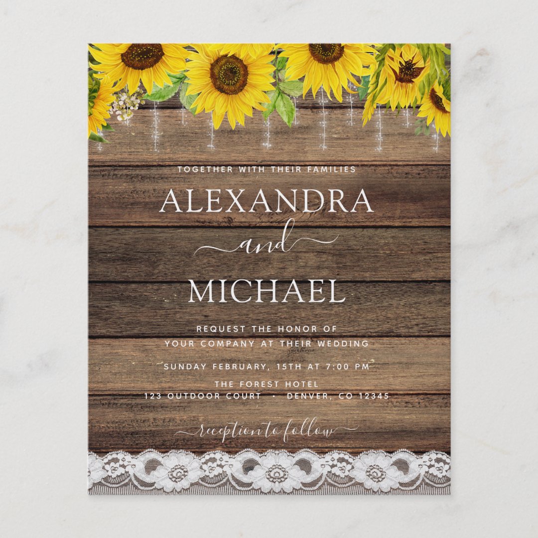 Budget Rustic Farmhouse Sunflower Rustic Wedding Flyer | Zazzle