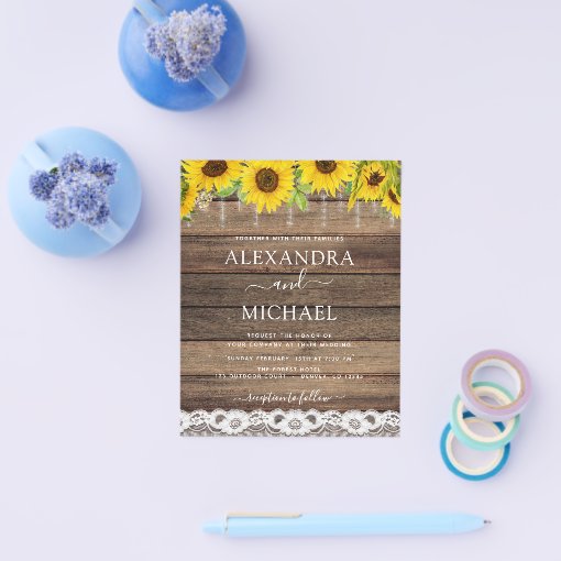 Budget Rustic Farmhouse Sunflower Rustic Wedding Flyer | Zazzle