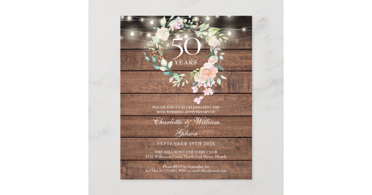 Budget Rustic Floral 50th Anniversary Invitation | Zazzle
