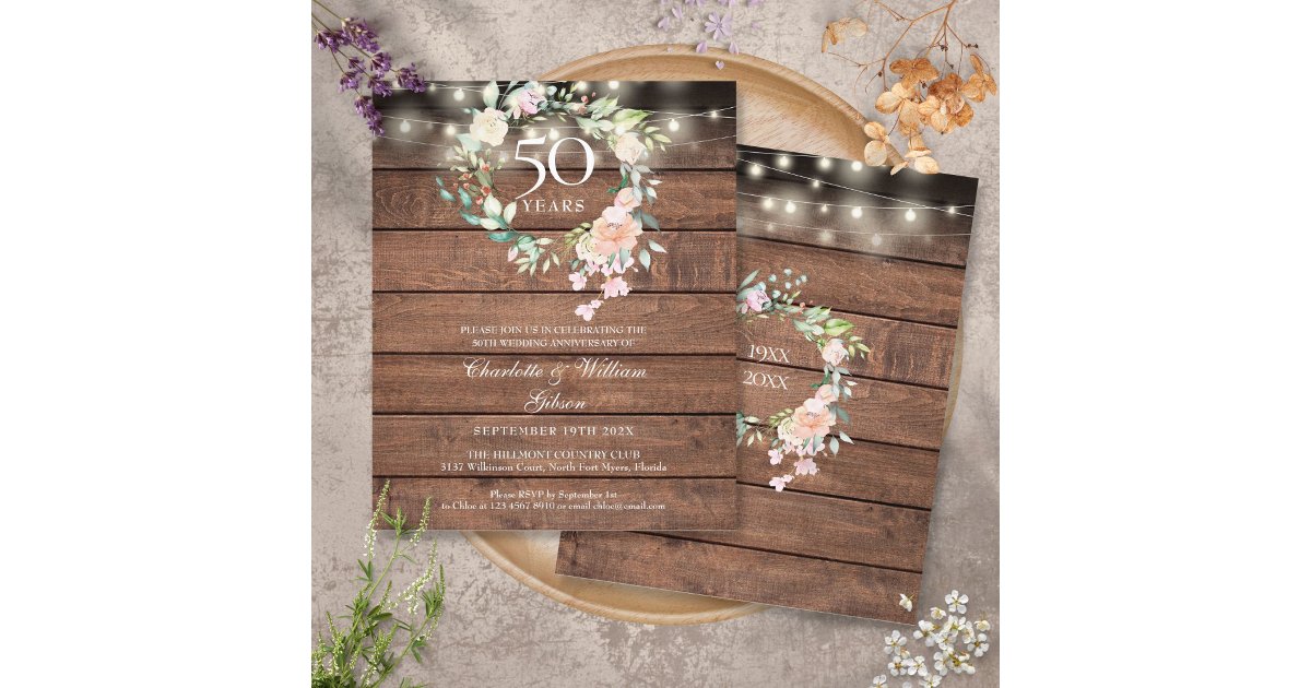 Budget Rustic Floral 50th Anniversary Invitation | Zazzle