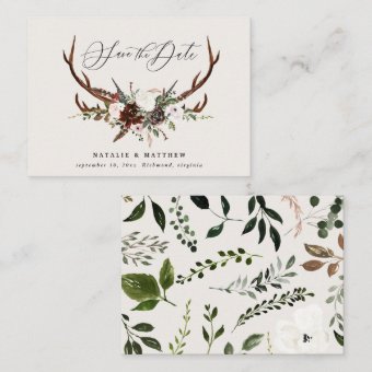 budget Rustic floral stag wedding save the date Note Card | Zazzle