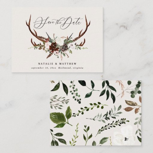 budget Rustic floral stag wedding save the date Note Card | Zazzle