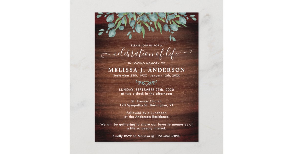 Budget Rustic Funeral Celebration Of Life Invite | Zazzle.com