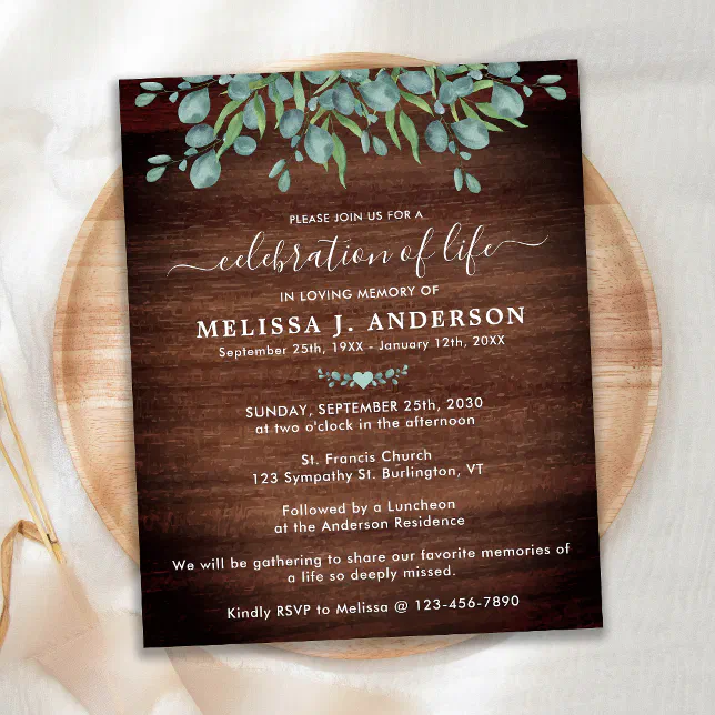 Budget Rustic Funeral Celebration Of Life Invite | Zazzle