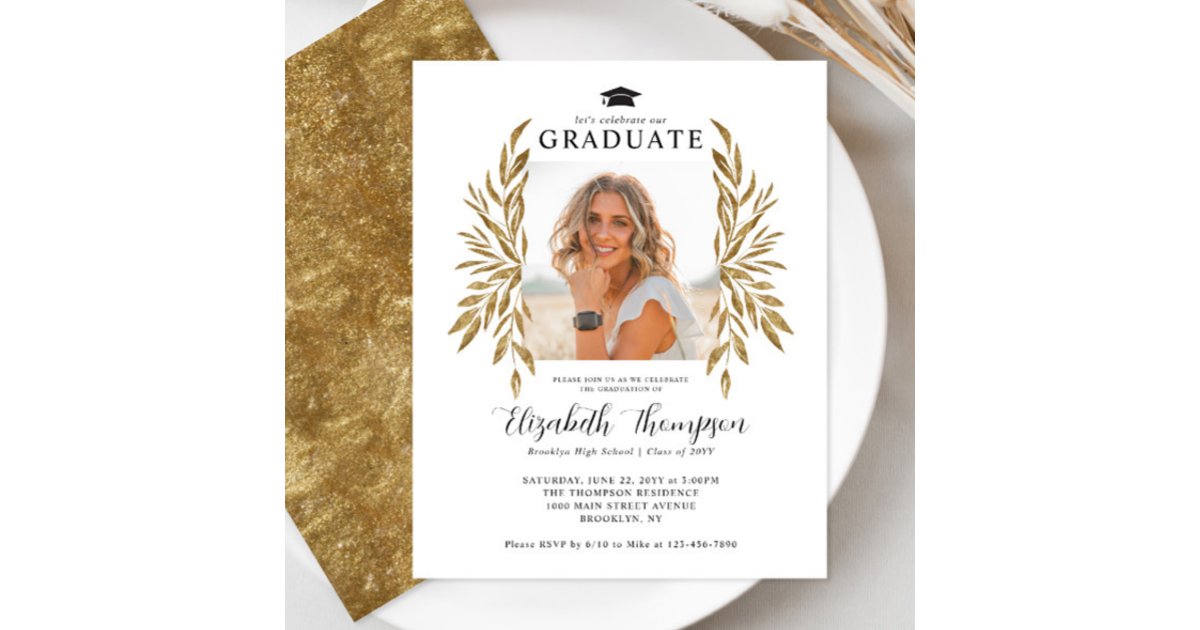 Budget Rustic Gold Leaves Photo Graduation Party | Zazzle