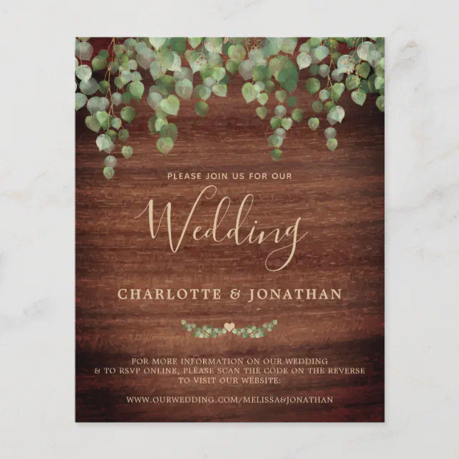 Budget Rustic Greenery QR Code Wedding Invitation | Zazzle