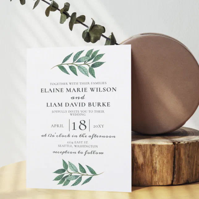Budget Rustic Greenery Wedding Invitation | Zazzle