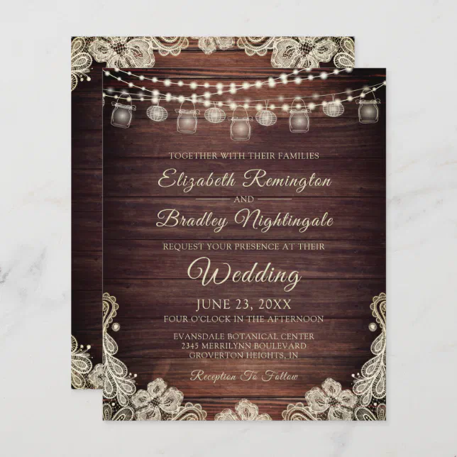 Budget Rustic Lights Ivory Lace Wedding Invitation | Zazzle
