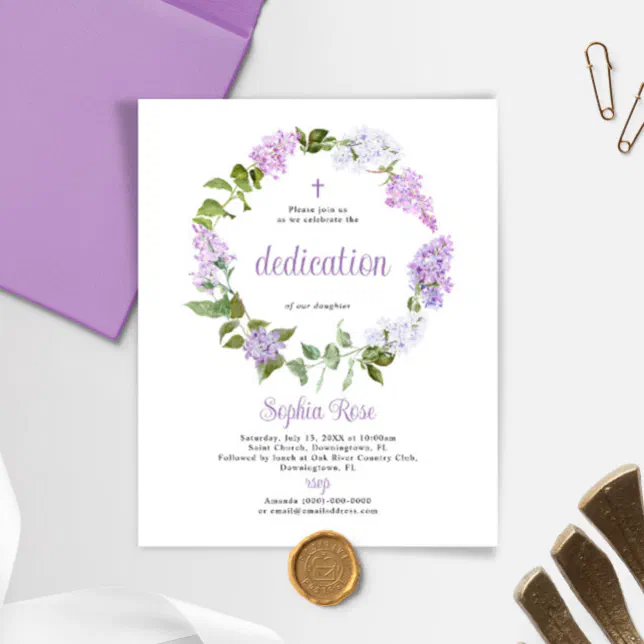 Budget Rustic Lilac Flowers Dedication Invitation | Zazzle