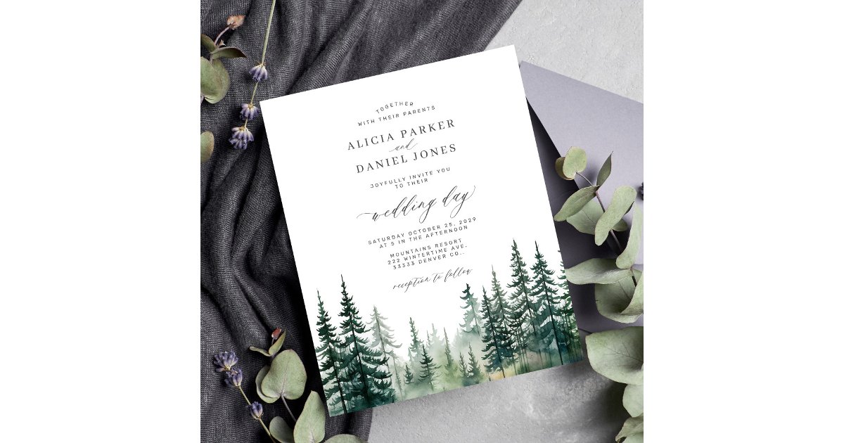 Budget rustic mountain forest wedding invitation | Zazzle