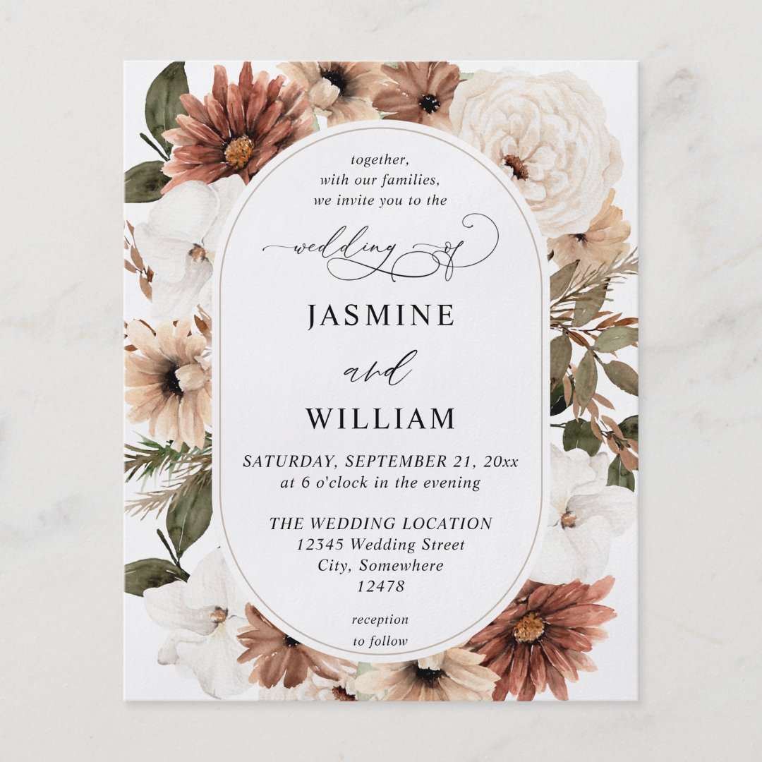 Budget Rustic Neutral Boho Floral Wedding Flyer | Zazzle