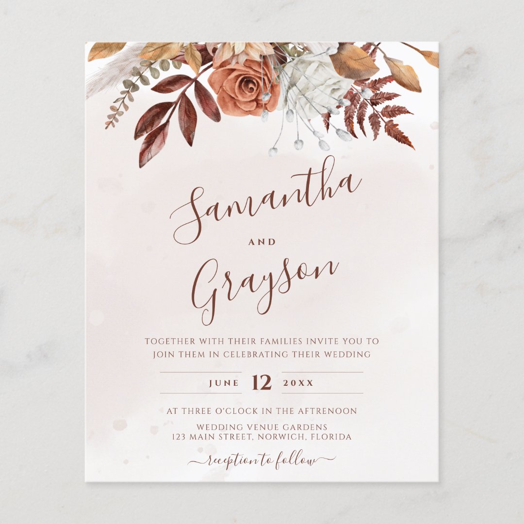 Budget Rustic Neutral Boho Floral Wedding Invite | Zazzle