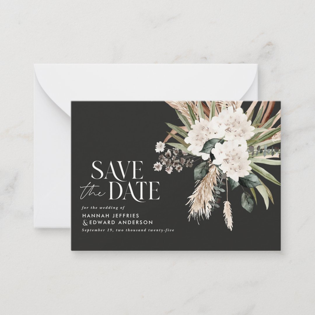 budget rustic pampas eucalyptus save the date note card | Zazzle