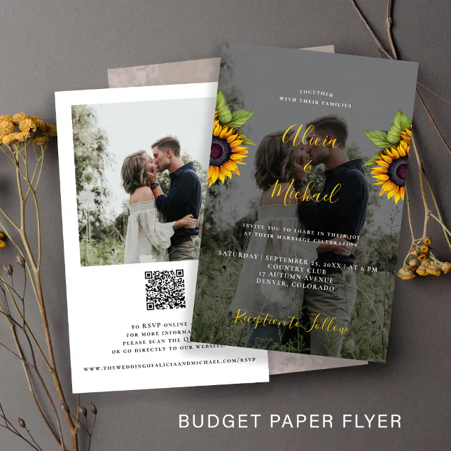 Budget rustic photo QR RSVP wedding invitation Flyer | Zazzle
