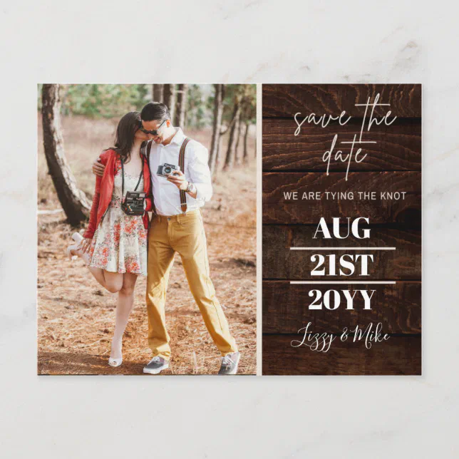 BUDGET Rustic PHOTO Wedding Save the Date Postcard | Zazzle