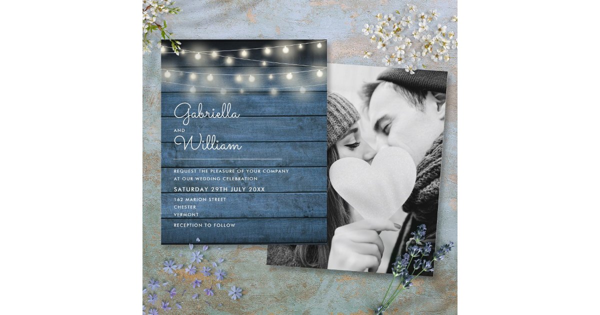 Budget Rustic String Lights Photo Wedding Invite | Zazzle
