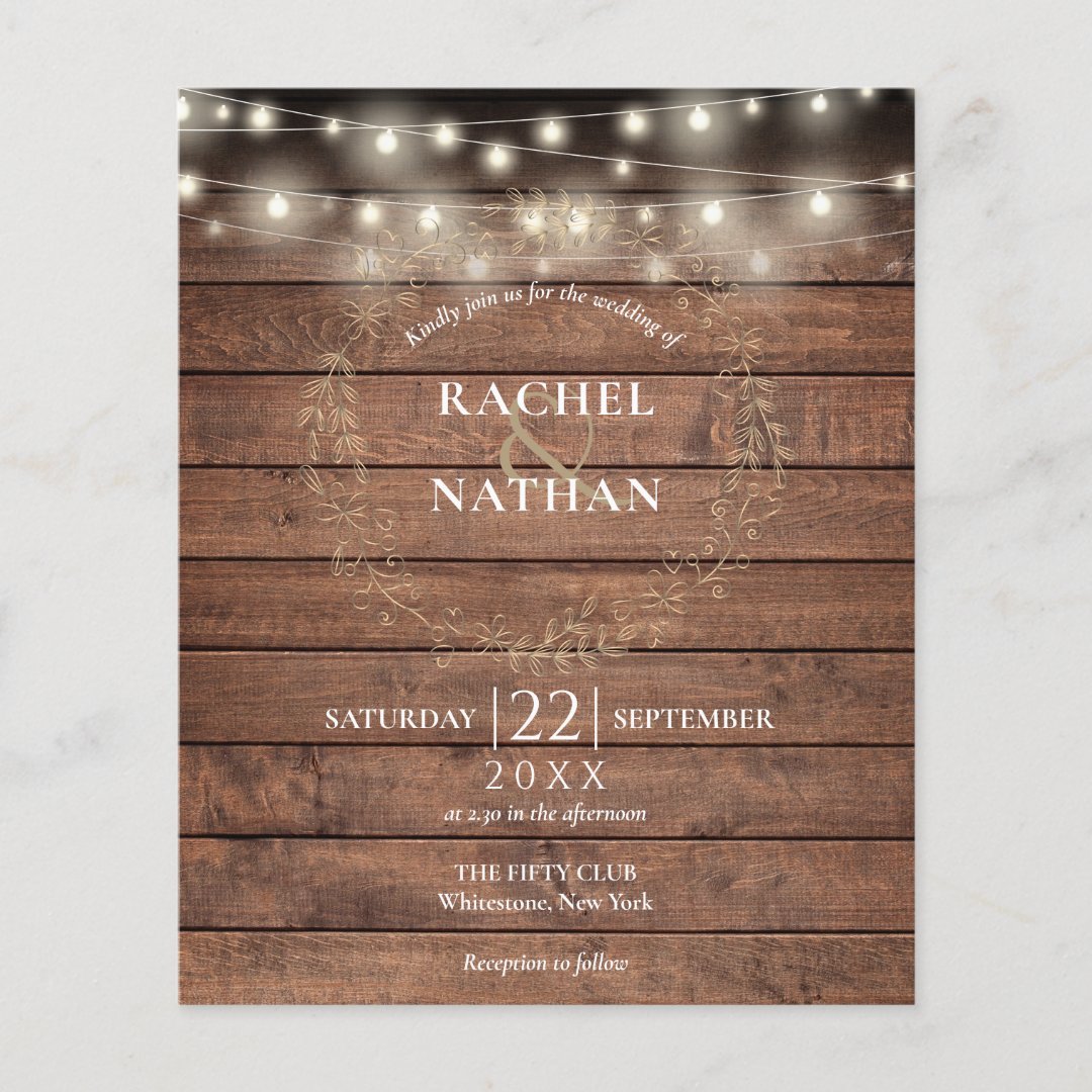 Budget Rustic String Lights Wedding Invitation | Zazzle