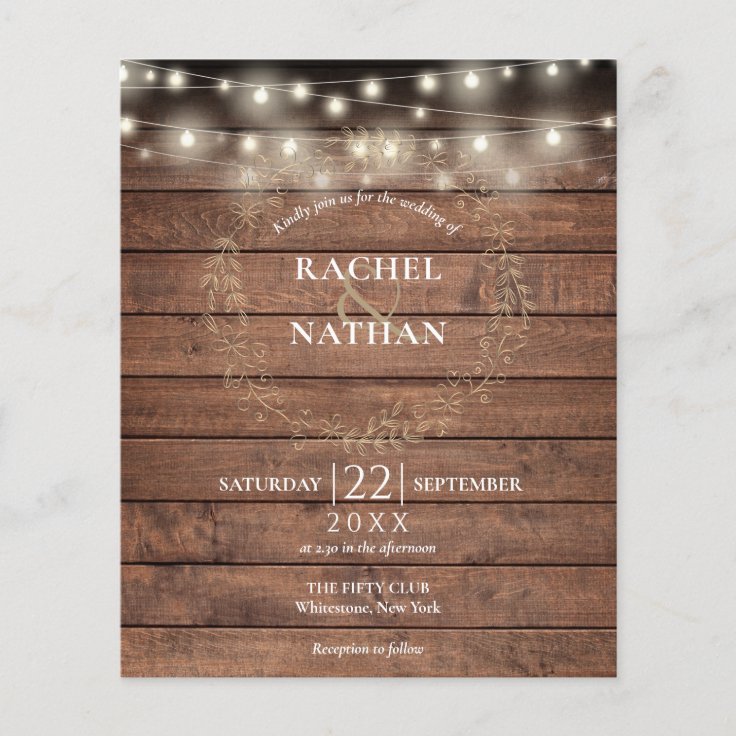 Budget Rustic String Lights Wedding Invitation | Zazzle
