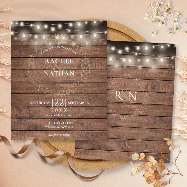 Budget Rustic String Lights Wedding Invitation | Zazzle