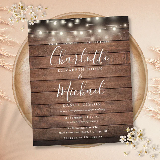 Budget Rustic String Lights Wedding Invitation | Zazzle