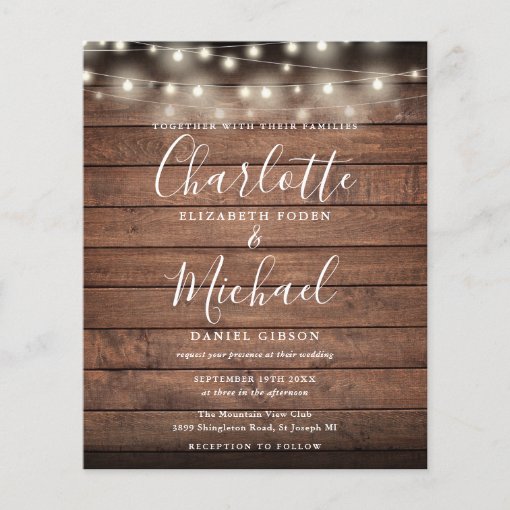 Budget Rustic String Lights Wedding Invitation | Zazzle