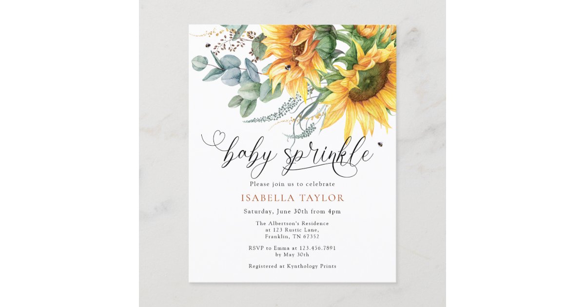 Budget Rustic Sunflower Baby Shower Sprinkle Flyer | Zazzle