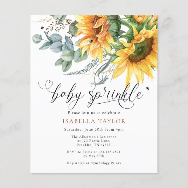 Budget Rustic Sunflower Baby Shower Sprinkle Flyer | Zazzle