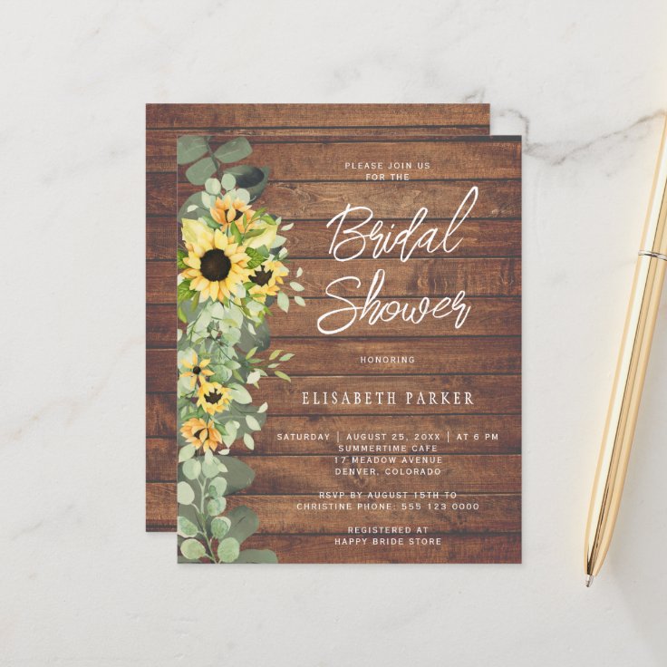 Budget rustic sunflower bridal shower invitation | Zazzle