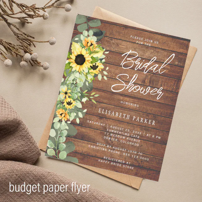 Budget rustic sunflower bridal shower invitation flyer | Zazzle