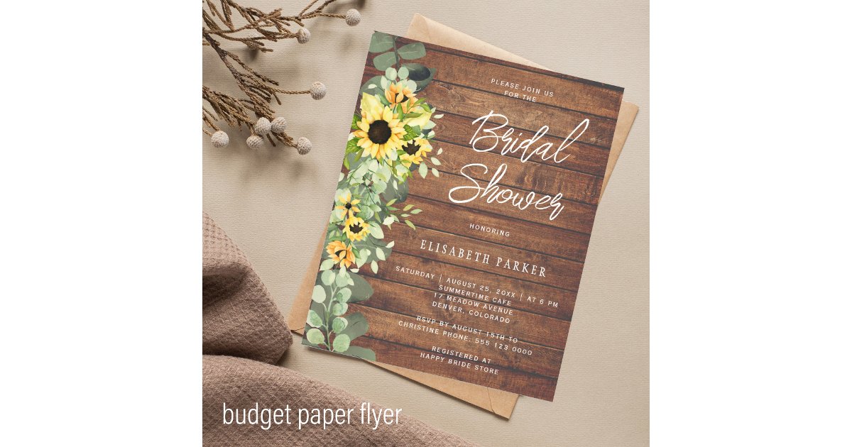 Budget rustic sunflower bridal shower invitation flyer | Zazzle