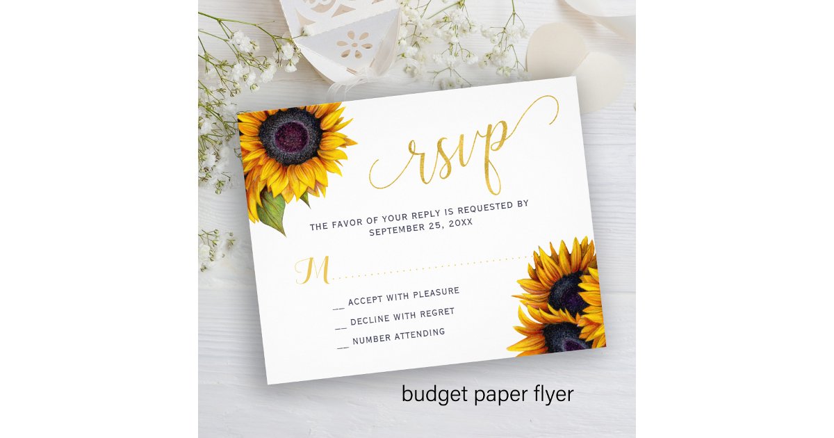 Budget rustic sunflower wedding RSVP card FLYER | Zazzle