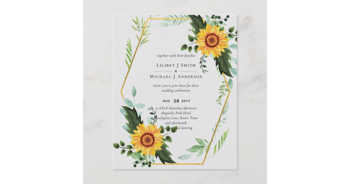 BUDGET Rustic Sunflowers Greenery Leaves Wedding Flyer | Zazzle