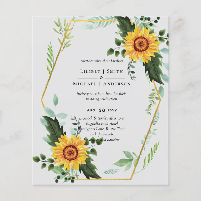 BUDGET Rustic Sunflowers Greenery Leaves Wedding Flyer | Zazzle