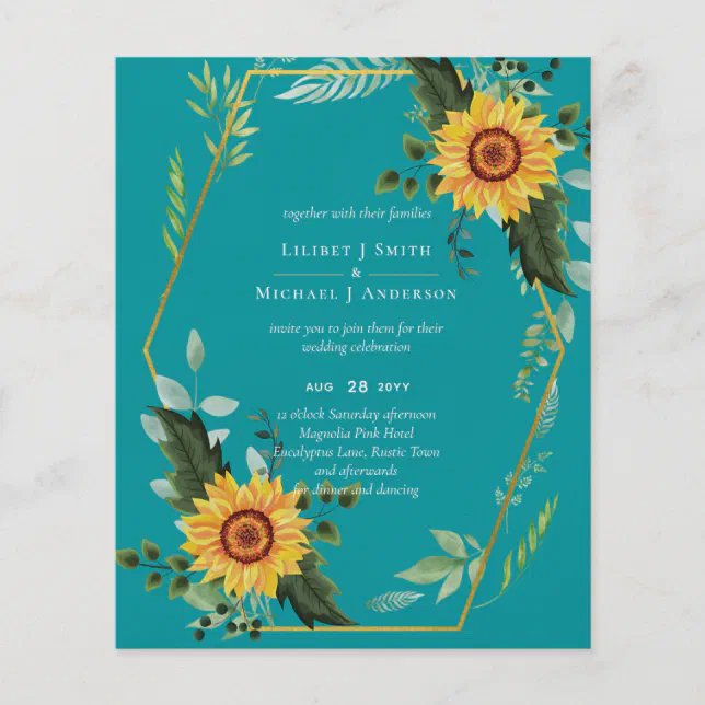 BUDGET Rustic Sunflowers Greenery Leaves Wedding Flyer | Zazzle